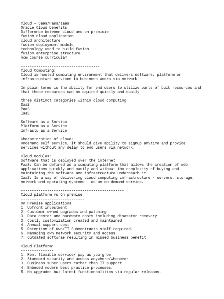 Oracle HCM On Cloud Notes | PDF | Software As A Service | Cloud Computing