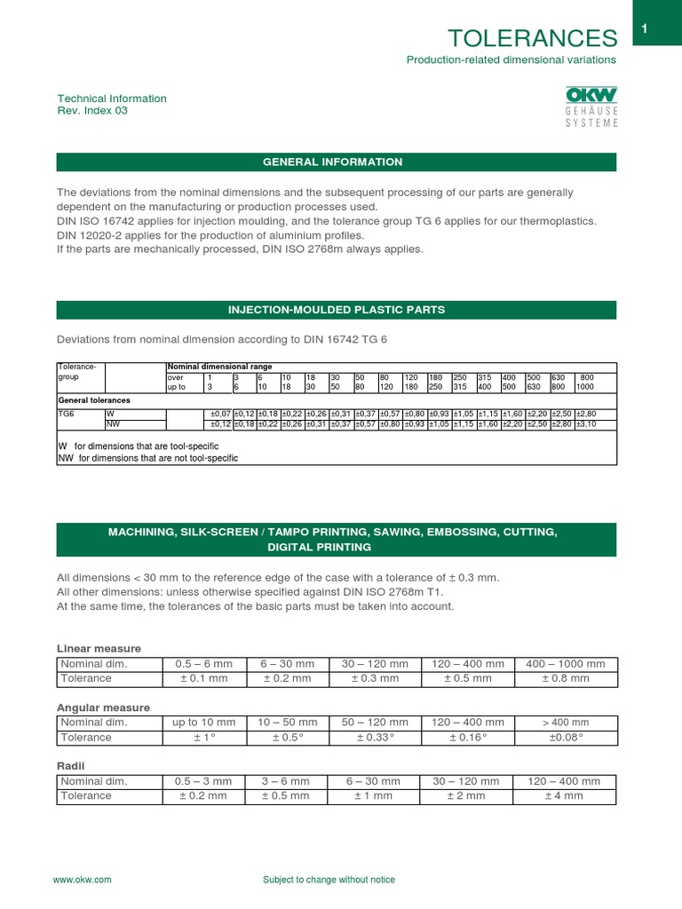 DIN16742 2013A Eng Plastics Moulded Parts Tolerance Acceptance ...
