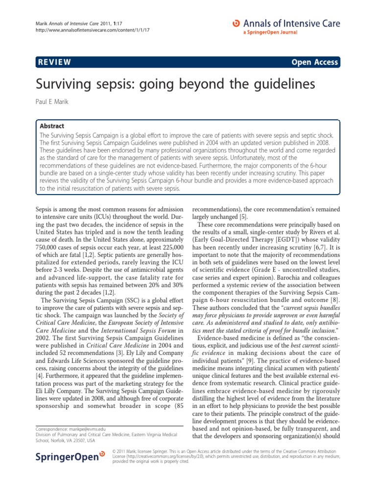 Surviving Sepsis: Going Beyond The Guidelines: Review Open Access | PDF ...