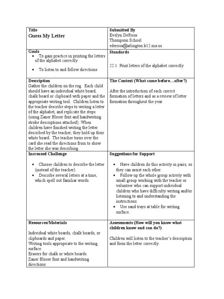 Guess My Letter: Title Submitted by | PDF | Writing | Teaching