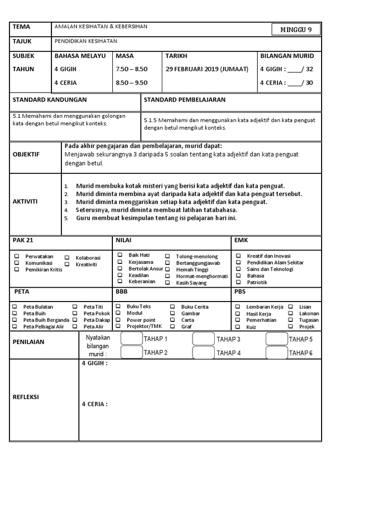 Contoh RPH PAK 21 BM Tahun 4 | PDF
