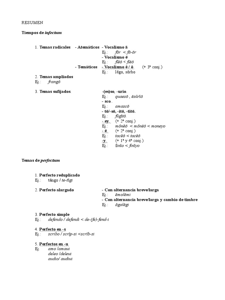 Resumen. Temas de Infectum y Perfectum | PDF