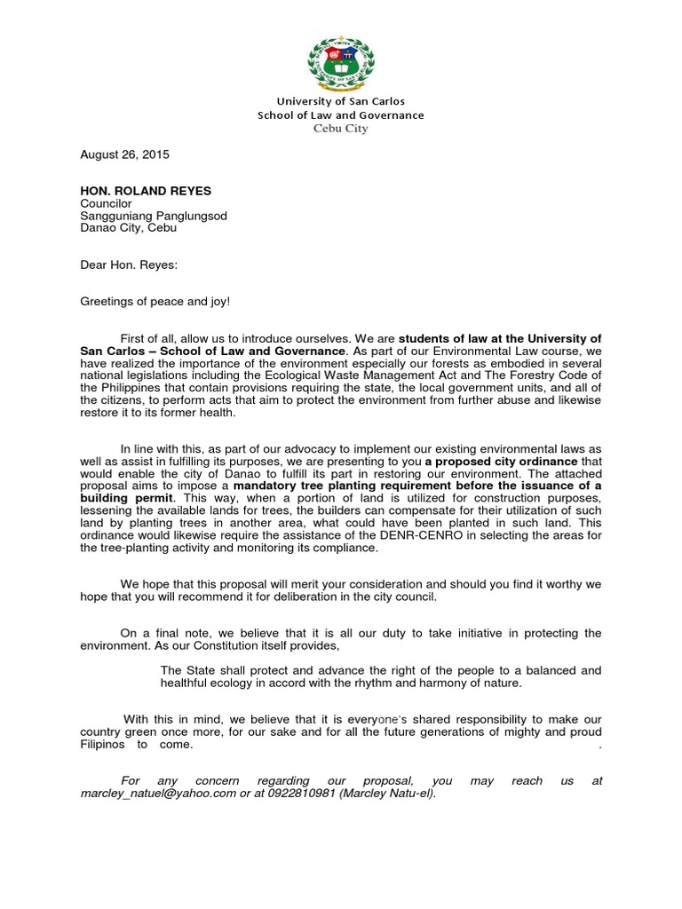 Cover Letter For Ordinance | PDF | Environmental Law | Ecology