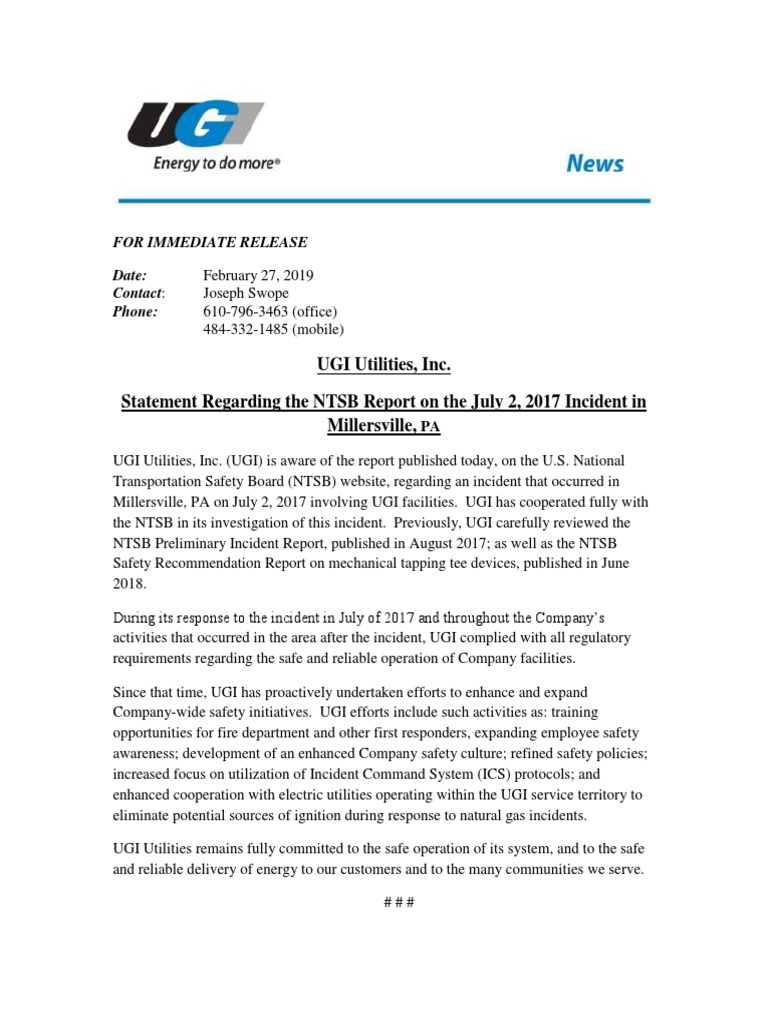 NTSB Report - Ugi Statement 2-2019 Final | PDF