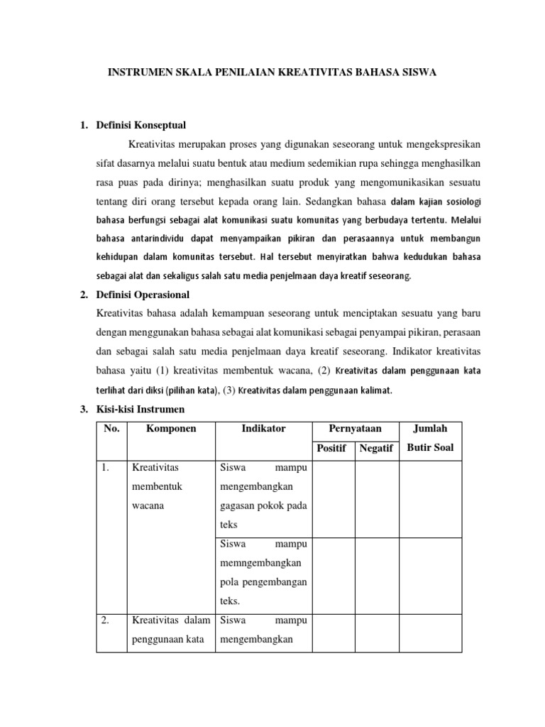 Instrumen Skala Penilaian Kreativitas Bahasa Siswa | PDF