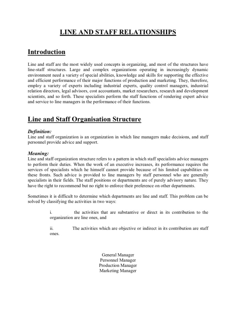 Line and Staff Relationships | PDF | Expert | Marketing