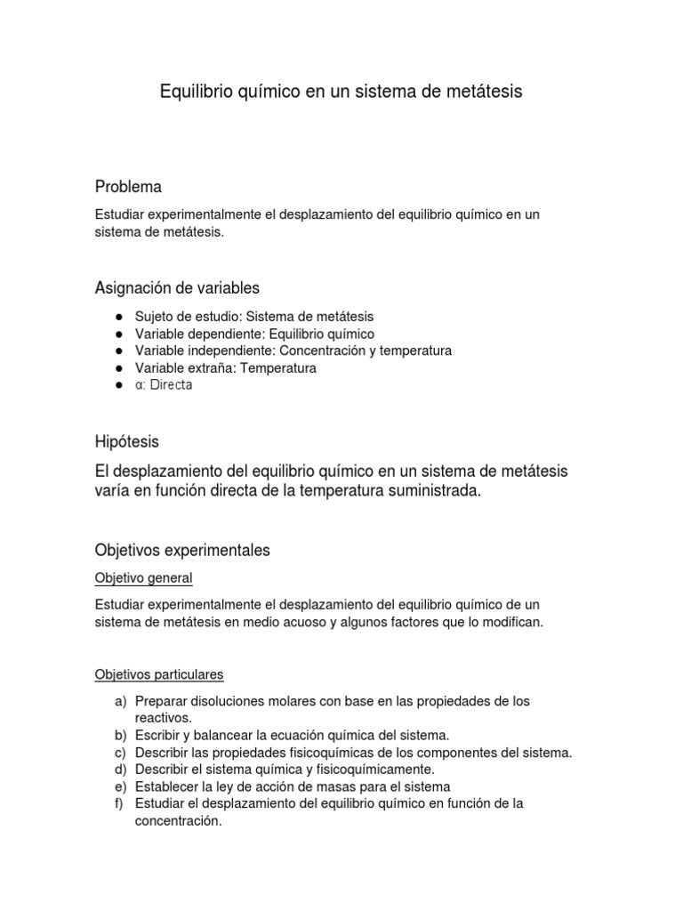 Informe Problema 1 LCB2 | PDF | Equilibrio químico | Balanza