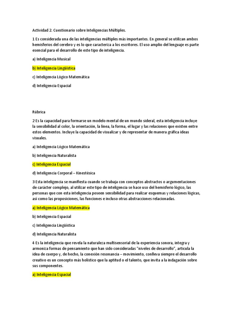 Cuestionario de Inteligencias Múltiples | PDF