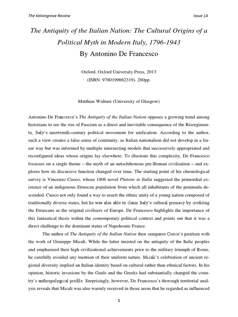 The Antiquity of The Italian Nation: The Cultural Origins of A ...