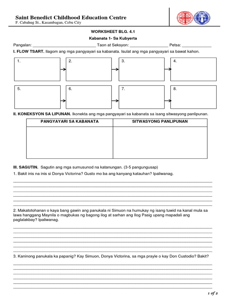 Worksheet 4.1 Kabanata 1 - Sa Kuryerta (El Filibusterismo) | PDF