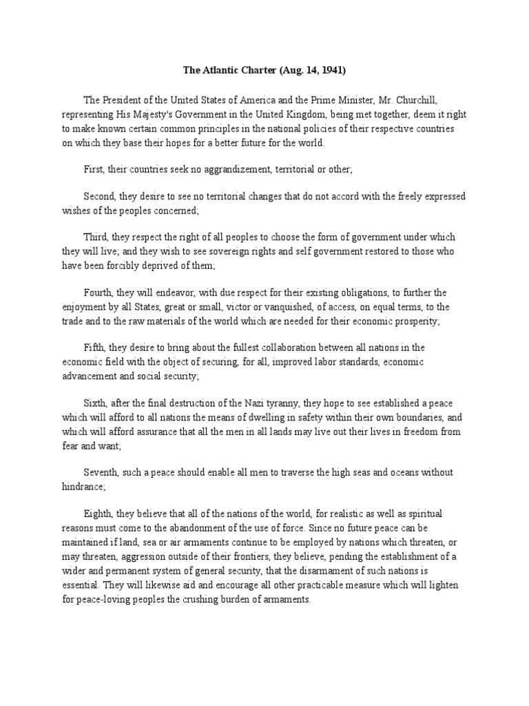 Atlantic Charter: Principles for Peace | PDF
