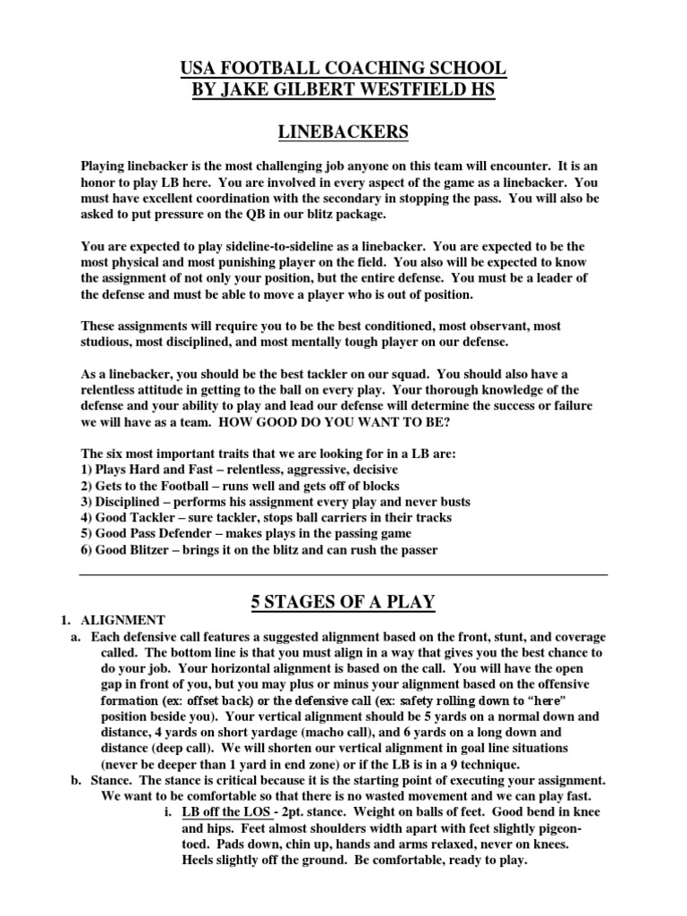 Linebacker Coaching Guide | PDF | National Football League Teams ...