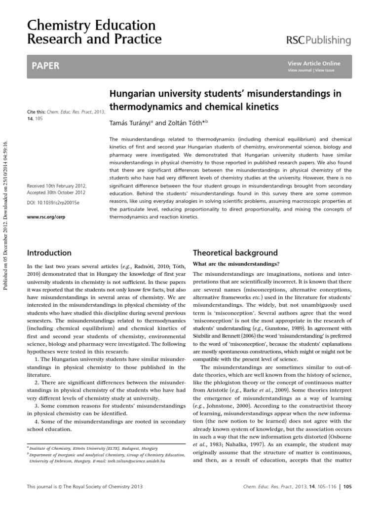 Chemistry Education Research and Practice: Paper | PDF | Physical ...