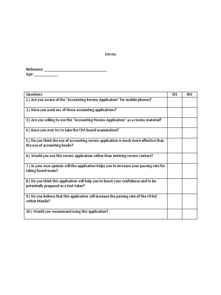 Survey Questionnaire | PDF | Certified Public Accountant | Accounting