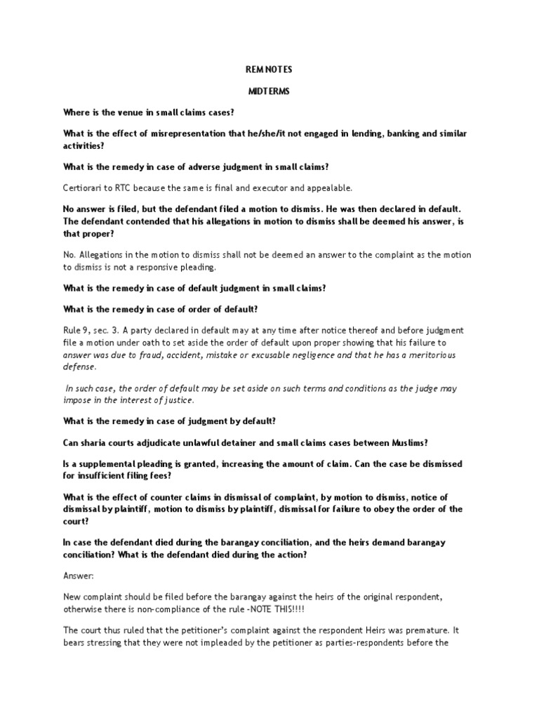 Rem Notes v2 | PDF | Complaint | Judgment (Law)