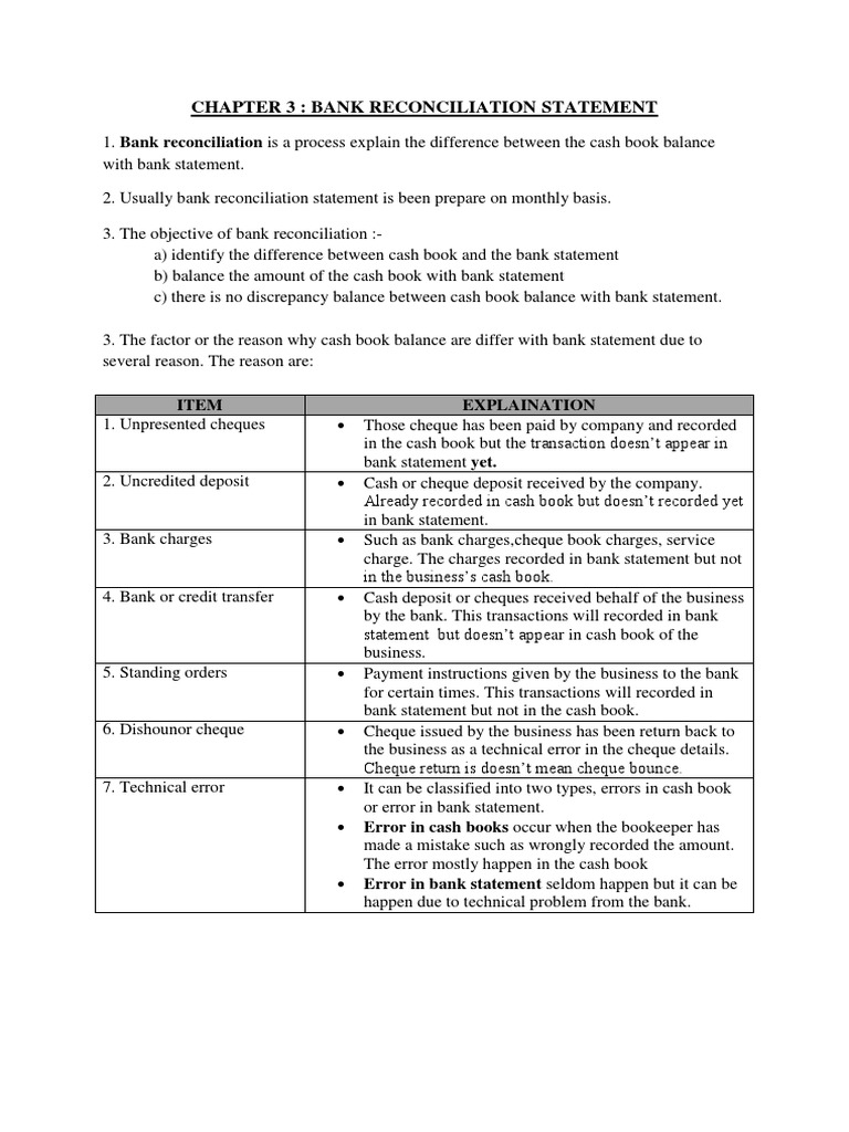 Bank Reconciliation Statement Guide | PDF | Cheque | Financial Transaction