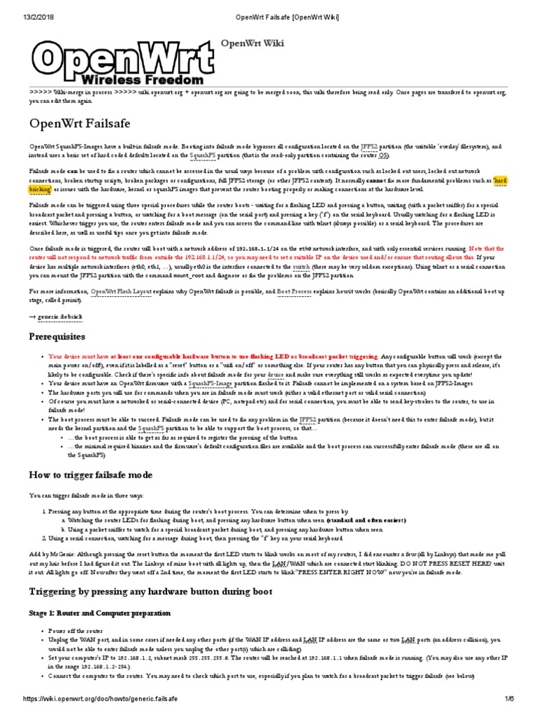 OpenWrt Failsafe Mode Guide | PDF | Router (Computing) | Booting