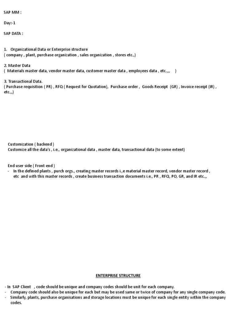 Understanding The Organizational Structure And Master Data In SAP MM