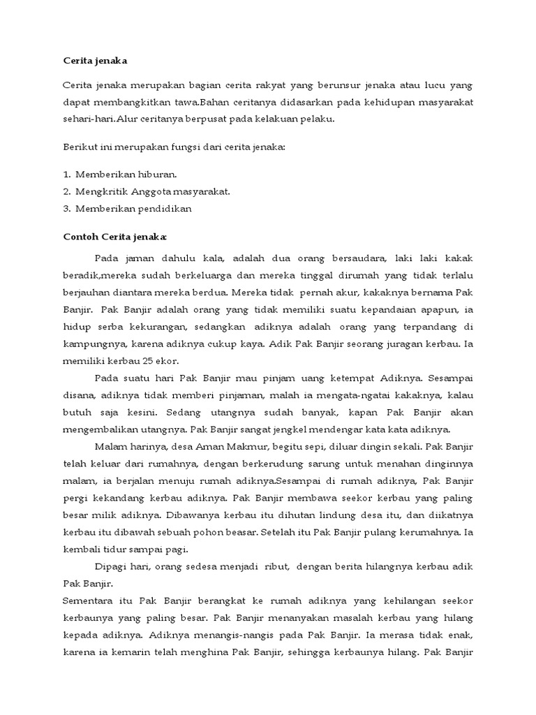 Fungsi dan Contoh Cerita Jenaka | PDF