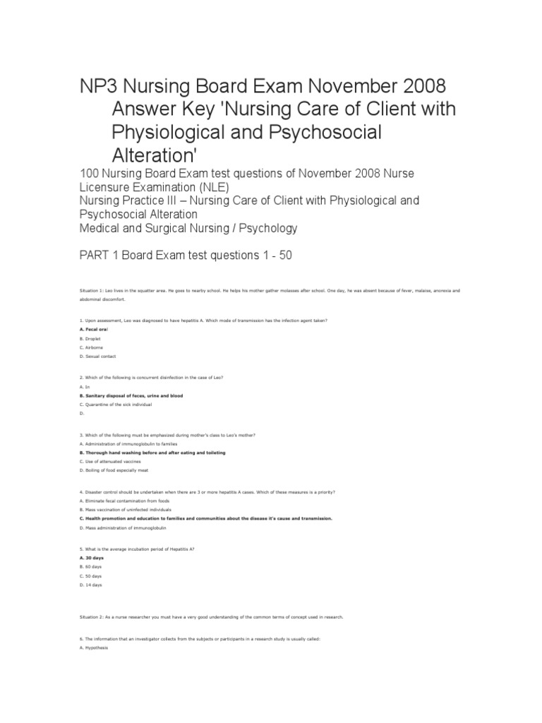 NP3. Nursing Board Exam November 2008 Answer Key | Surgery ...