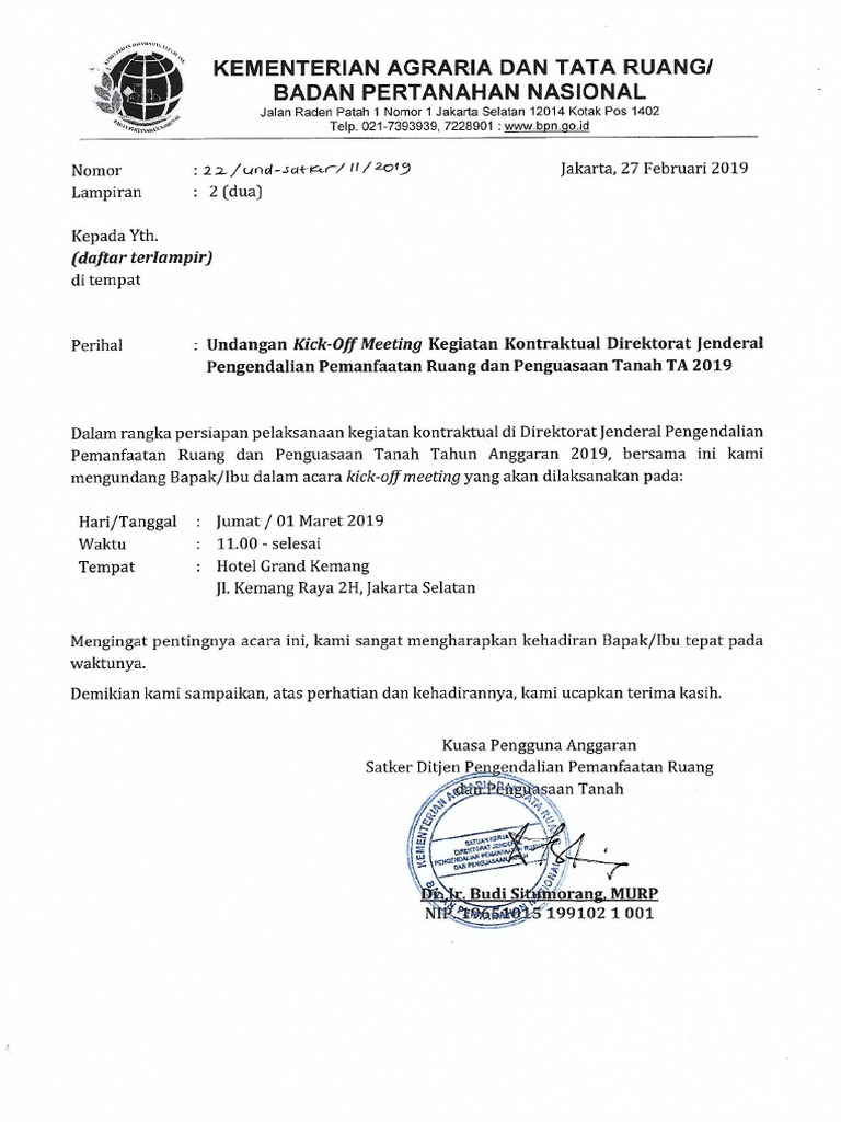 Undangan Kick-Off Meeting 2019 | PDF
