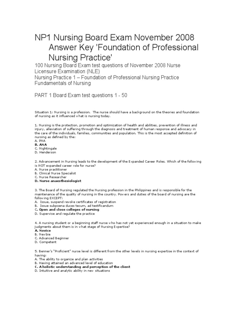 NP1..Nursing Board Exam November 2008 Answer Key | PDF | Injection ...