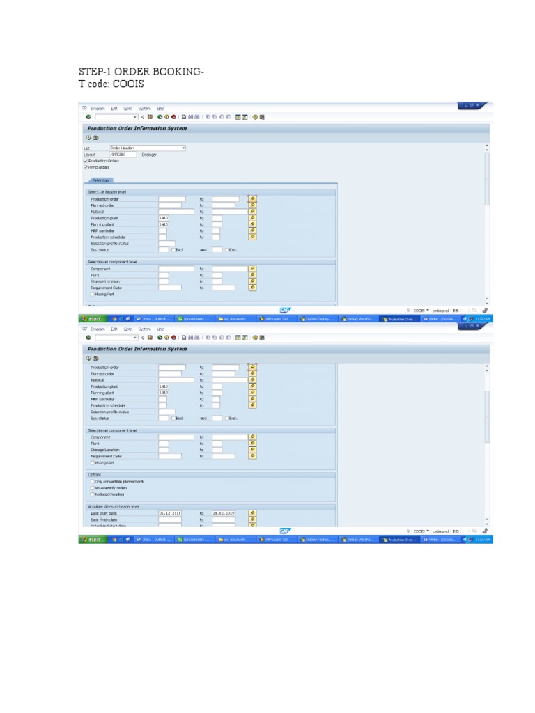 Step-1 Order Booking-T Code: COOIS | PDF
