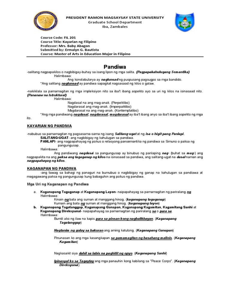 Ermalyn Bautista - Pandiwa | PDF