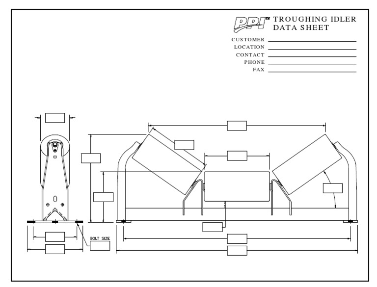 Specifications and contact information for a troughing idler roller ...