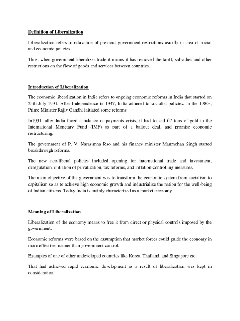 Definition of Liberalization | PDF | Economies | Government