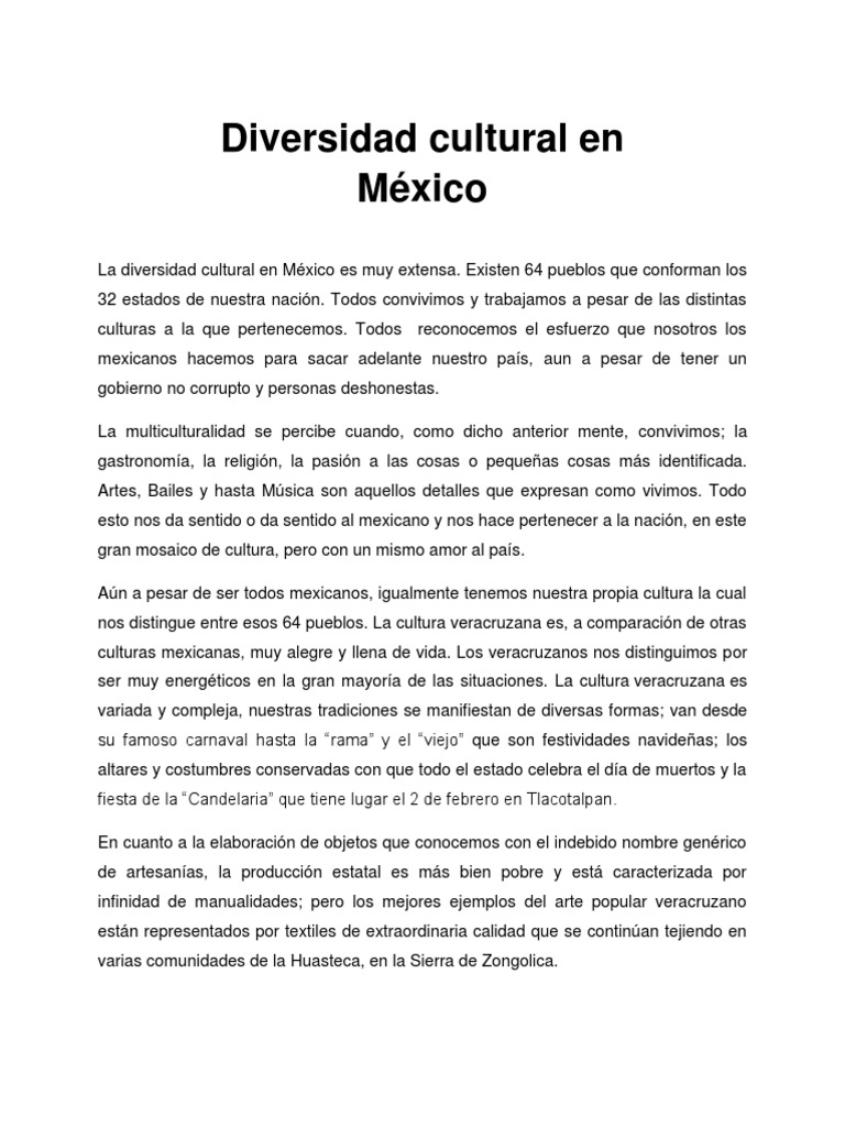 Diversidad Cultural en México | PDF | México | Diversidad cultural