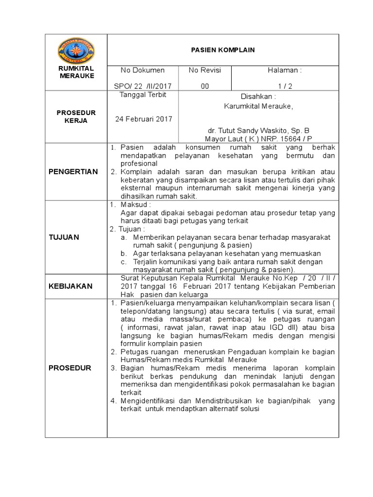 Hpk.3. Ep 2, Ep 5. Spo Pasien Komplain Baru | PDF
