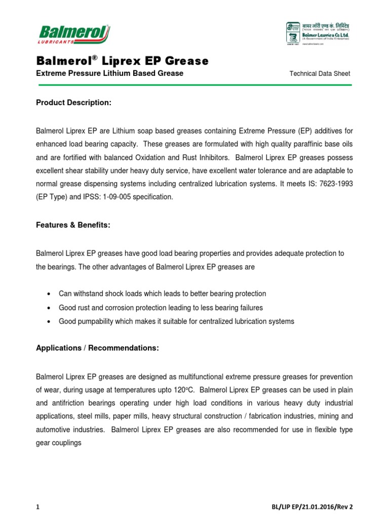 Balmerol Liprex Ep Series | PDF | Materials | Chemical Substances