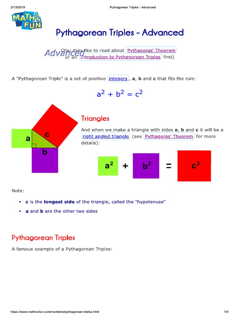 Pythagorean Triples - Advance | PDF