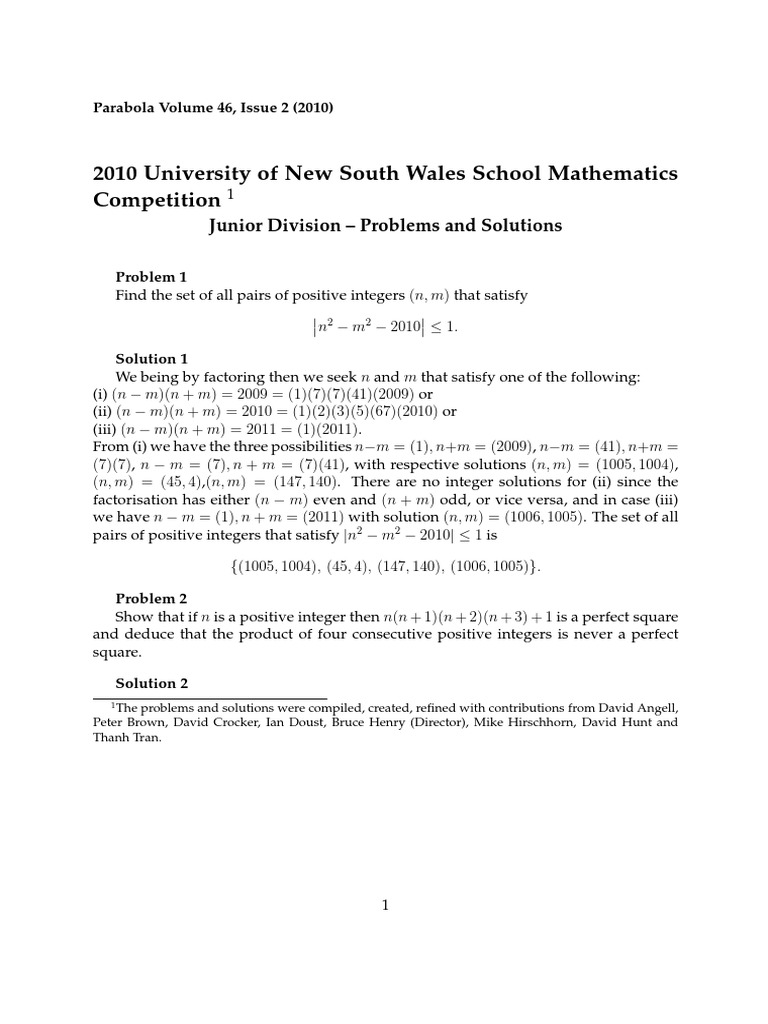 UNSW 2010 Math Competition | PDF | Factorization | Logarithm