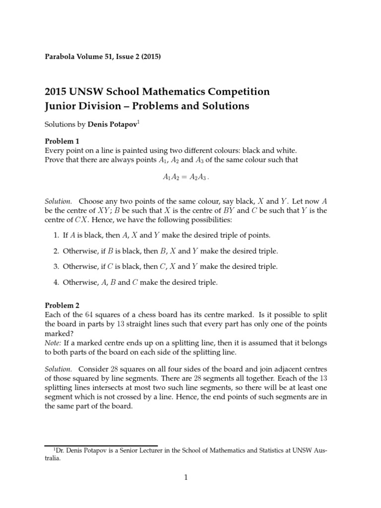 2015 UNSW School Mathematics Competition Problems and Solutions | PDF ...