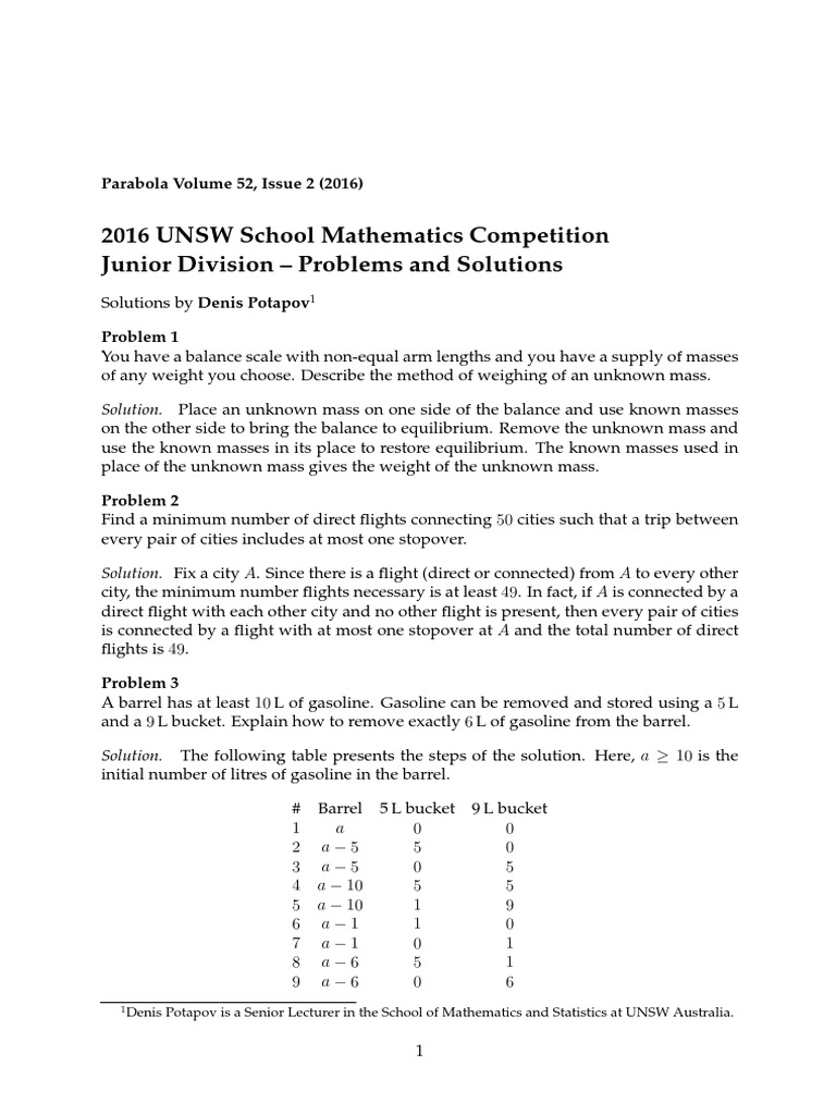 UNSW 2016 Math Competition | Download Free PDF | Circle | Numbers