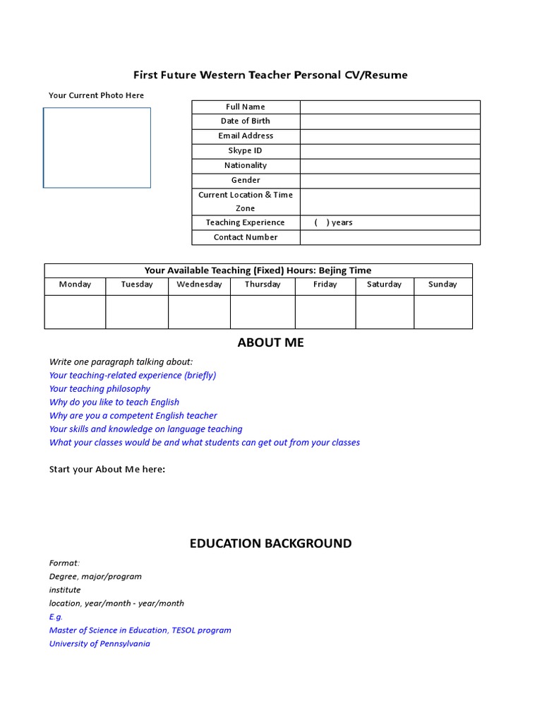 First Future CV Template | PDF | Teaching | Behavior Modification