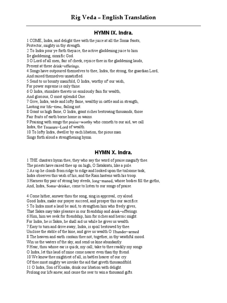 Rig Veda English Translation: HYMN IX. Indra | PDF | Religious ...