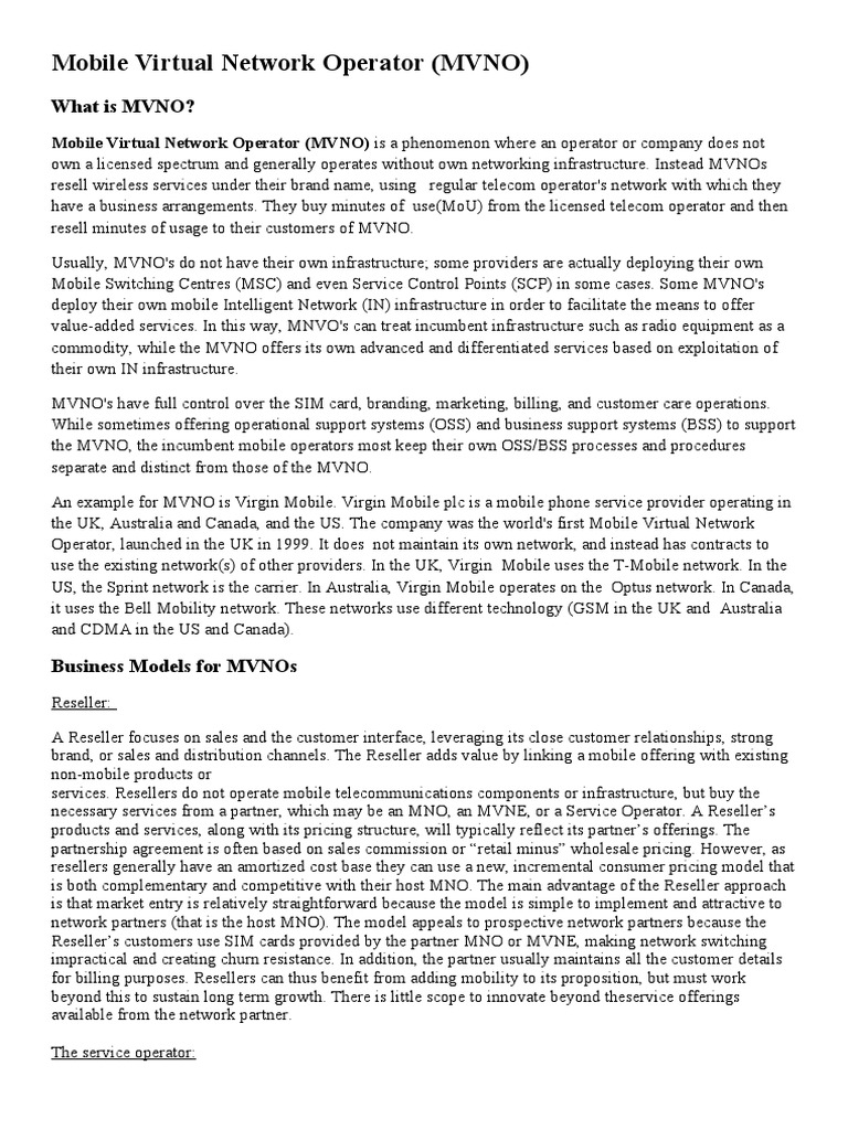 MVNO Business Models Explained | PDF | Telecommunications | Computer ...