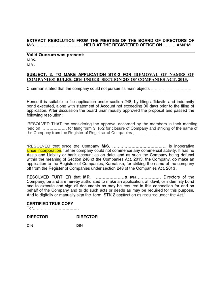 Board Resolution for Company Closure | PDF | Finance & Money Management