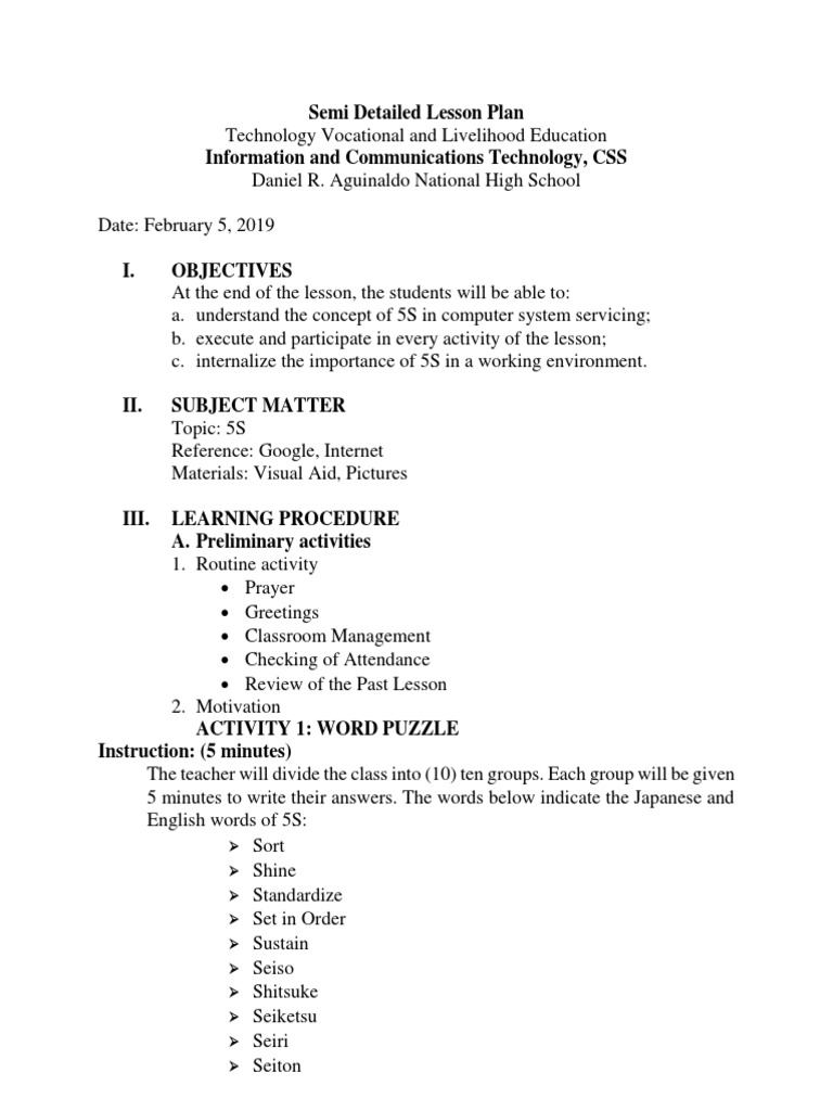 Lesson Plan5s | PDF | Lesson Plan | Education Theory