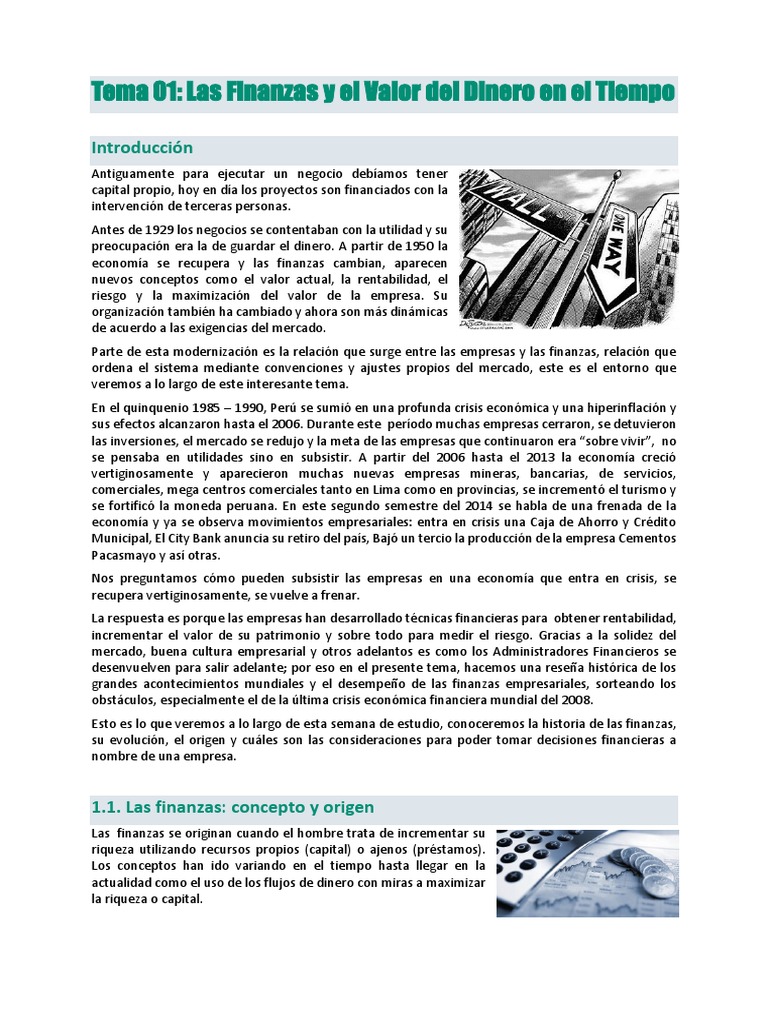 TEMA 01 Finanzas y Valor Del Dinero en El Tiempo Finanzas II PEOCH | PDF | Interés | Capital de ...