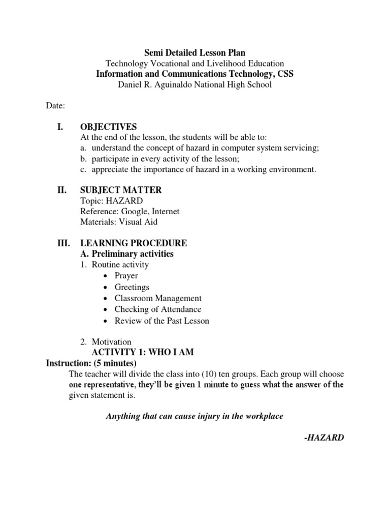 Lesson Plan Hazards | PDF | Hazards | Lesson Plan