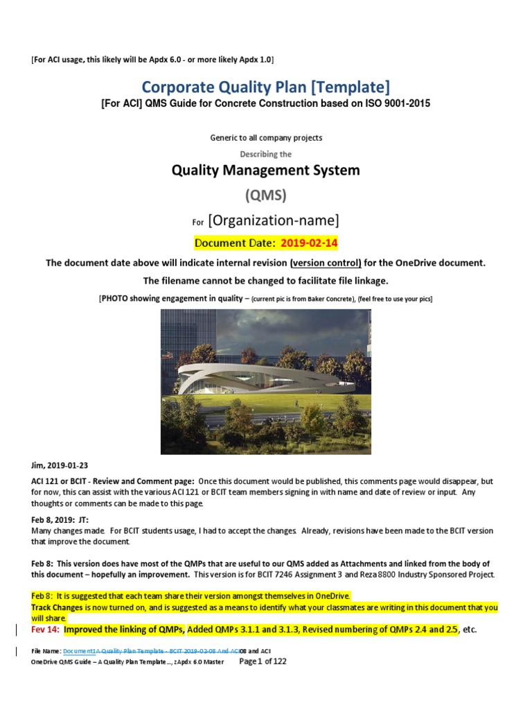 A Quality Plan Template - BCIT 2019-02-14 Improved and ACI | PDF | Iso ...