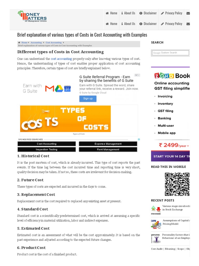 Brief Explanation of Various Types of Costs in Cost Accounting With ...