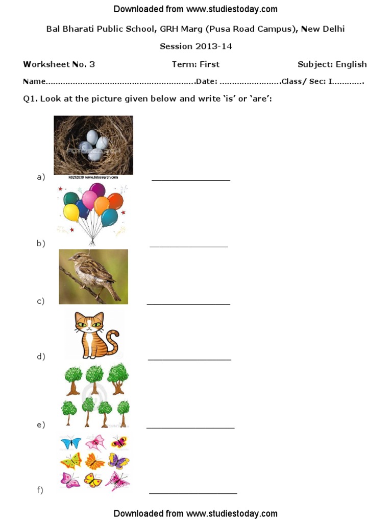 CBSE Class 1 English Worksheet