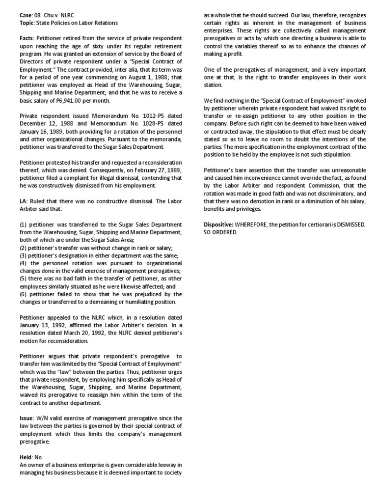 Chu v. NLRC | PDF | Employment | Lawsuit