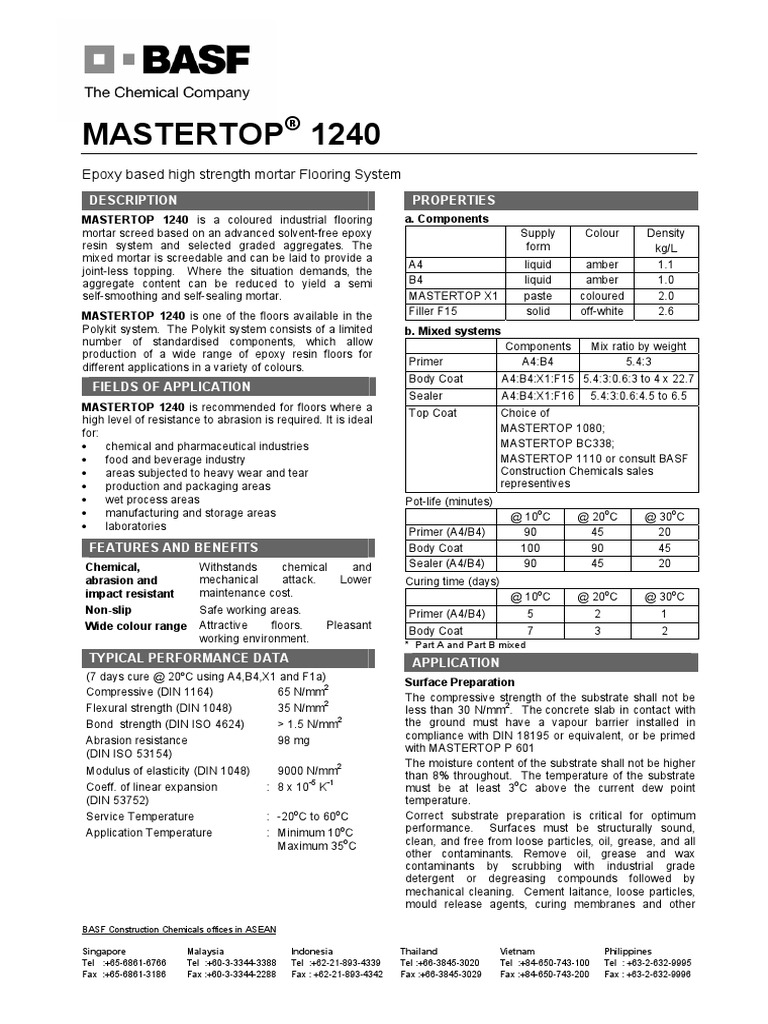 Mastertop 1240 Asean | PDF | Epoxy | Chemistry