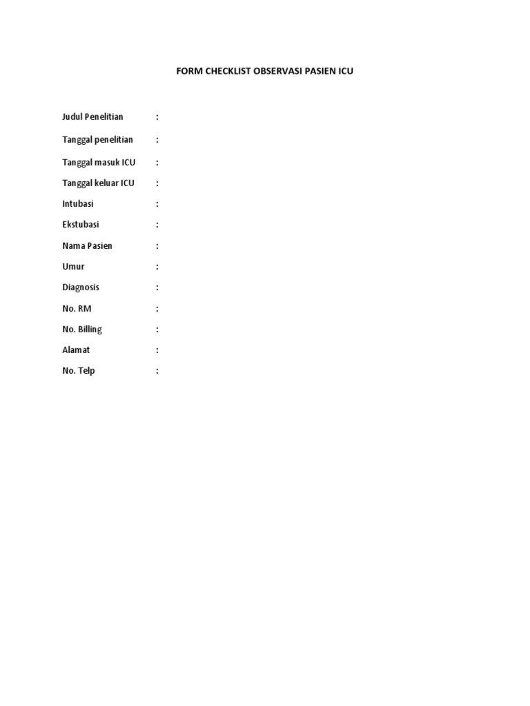 ICU Patient Observation Form Checklist | PDF
